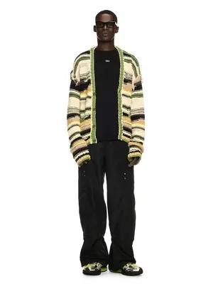 Off-White Striped Knit Cardigan - Green