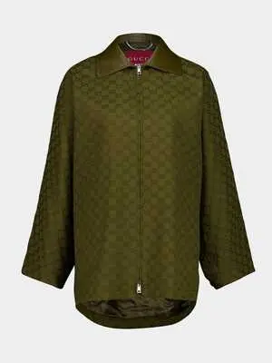 Gucci Gg Canvas Jacket With Leather Collar - Green