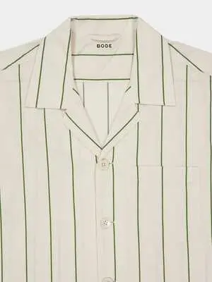 BODE Celery Stripe Short-sleeve Cotton Shirt - Green