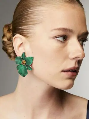 Begum Khan Gold-Plated Singapore Orchid Clip-On Earrings Green