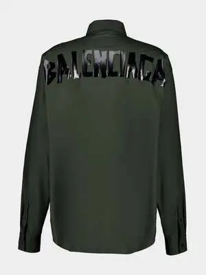 Balenciaga Khaki Logo Print Long Sleeve Shirt
