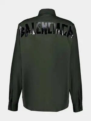 Balenciaga Khaki Logo Print Long Sleeve Shirt