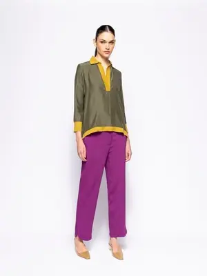 PAULA Silk V-neck Long-sleeve Top - Green