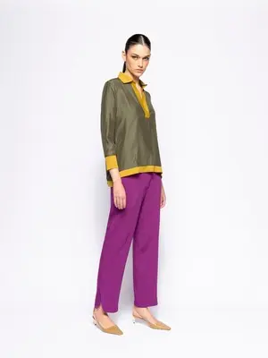 PAULA Silk V-neck Long-sleeve Top - Green