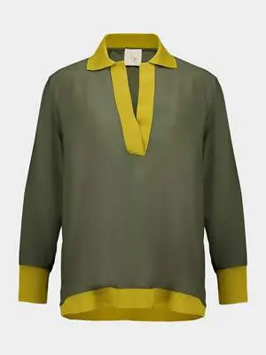 PAULA Silk V-Neck Long-Sleeve Top Green