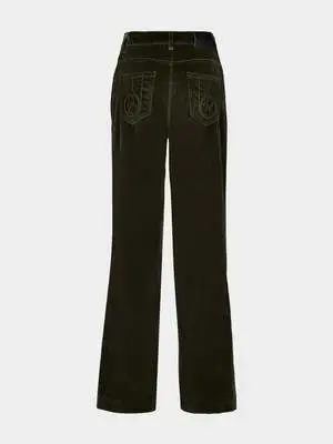 La DoubleJ Cotton Velvet Flared Trousers - Green