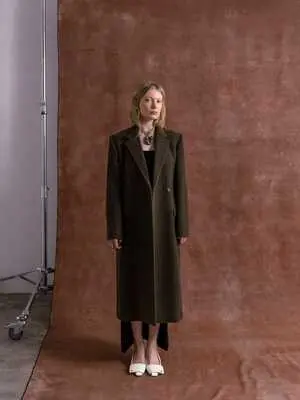 Balenciaga Standard Coat In Brushed Check Wool Melton - Green