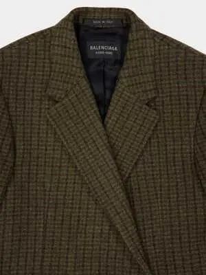 Balenciaga Standard Coat In Brushed Check Wool Melton