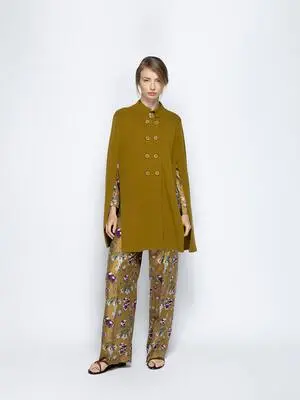 PAULA Alba Fir Jacquard Knitted Cape - Green