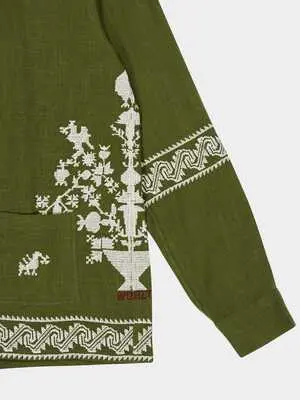 BAZISZT Khaki Tulum Embroidered Shirt