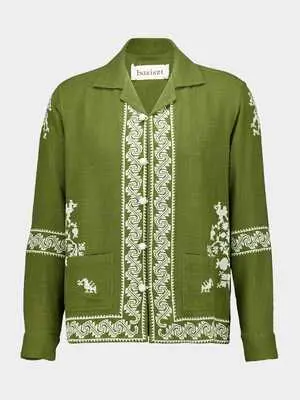 BAZISZT Khaki Tulum Embroidered Shirt - Green