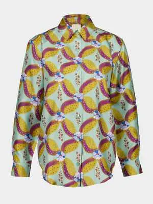 PAULA Ametista Aquageo Printed Silk Twill Shirt - Green