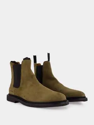 COMMON PROJECTS Olive Waxed Suede Chelsea Boots