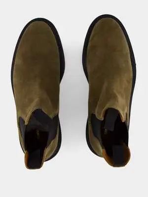 COMMON PROJECTS Olive Waxed Suede Chelsea Boots