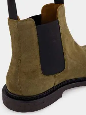 COMMON PROJECTS Olive Waxed Suede Chelsea Boots - Green