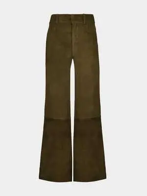 PAULA Alice Fir Wide-leg Suede Pants - Green