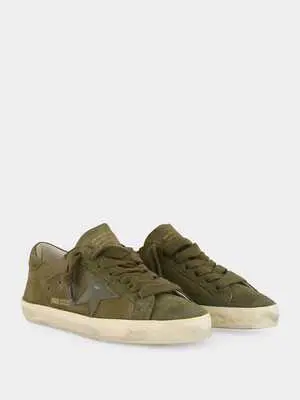 GOLDEN GOOSE Superstar Leather Sneakers With Suede Star - Green