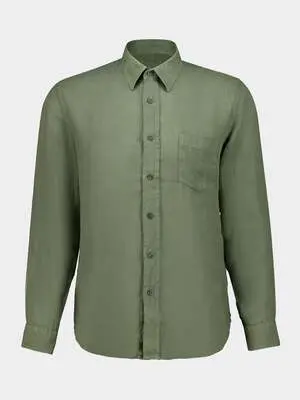 120% Lino Khaki Linen Regular-fit Shirt - Green