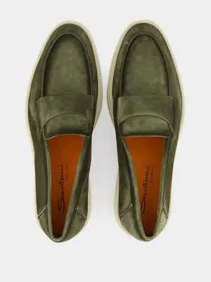 Santoni Penny Suede Loafers - Green