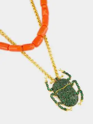 Begum Khan Gold-plated Scarab Coral Necklace