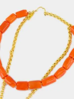 Begum Khan Gold-plated Scarab Coral Necklace