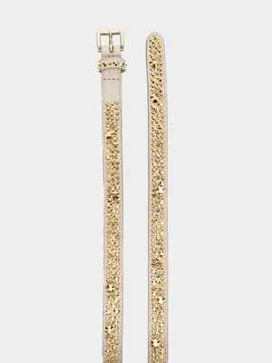 Prada Leather Belt With Crystals - Gold