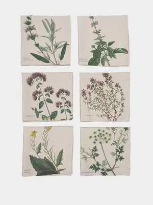 LINOROOM Set Of 6 Linen Aromatic Herbs Napkins - Multicolour