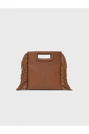 Maje Maje Grained Leather M Bag With Fringed Sides - Brown
