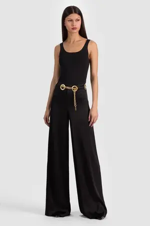 Alice + Olivia Wide Leg Chain Belt Pants - Black