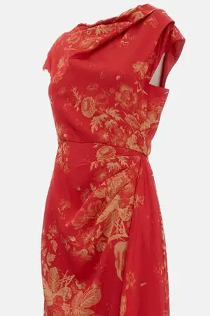 Erdem Floral Print Draped Duchesse Dress