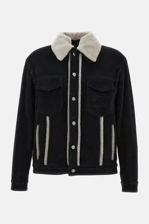 Fendi Corduroy Blouson Jacket With Shearling Collar - Black