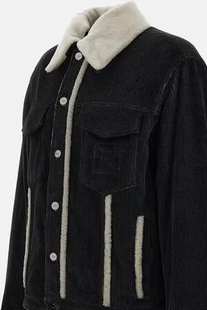 Fendi Corduroy Blouson Jacket With Shearling Collar - Black