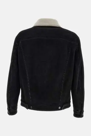 Fendi Corduroy Blouson Jacket With Shearling Collar - Black