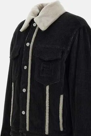 Fendi Corduroy Blouson Jacket With Shearling Collar - Nero