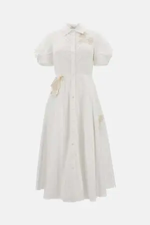 Erdem Cotton Midi Dress With Appliqués - Bianco