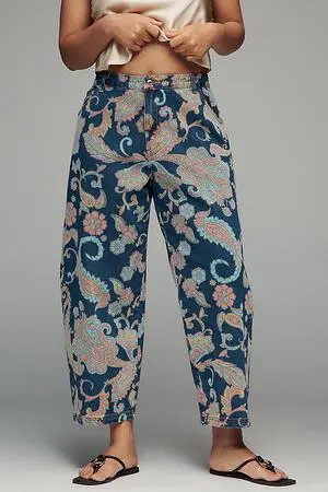 NEVER FULLY DRESSED Paisley Denim Barrel Pants