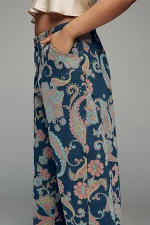 NEVER FULLY DRESSED Paisley Denim Barrel Pants
