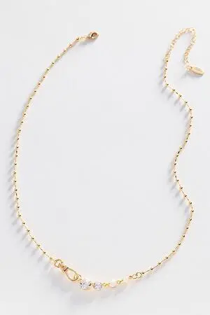 Anthropologie Delicate Crystal Ball Chain Necklace - Clear