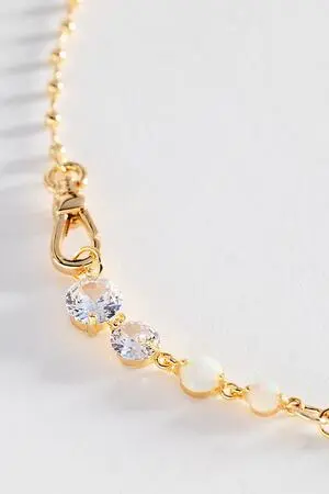 Anthropologie Delicate Crystal Ball Chain Necklace - Clear