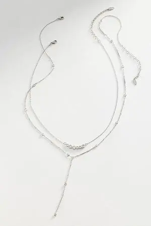 Anthropologie Bezel Crystal Layered Chain Necklaces Set - Silver