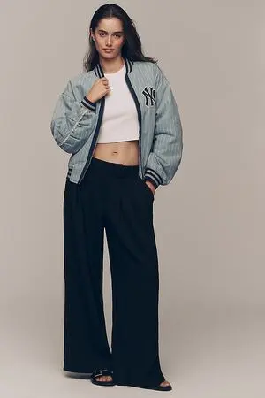 THE WILD COLLECTIVE Denim Varsity Bomber Jacket