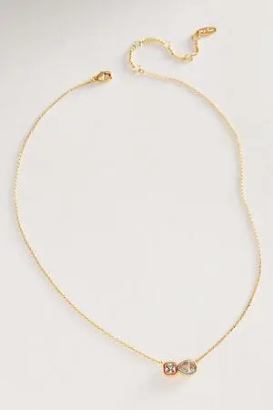 Anthropologie Enamel Bezel Crystal Duo Pendant Necklace - Blue