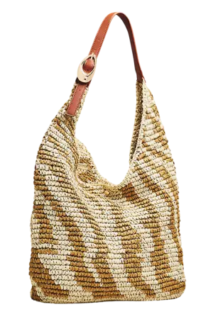 Anthropologie Love Knot Raffia Buckle Slouchy Bag - Natural