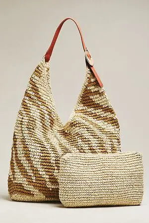 Anthropologie Love Knot Raffia Buckle Slouchy Bag