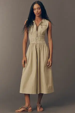 Anthropologie Smocked Wide-leg Jumpsuit - Olive
