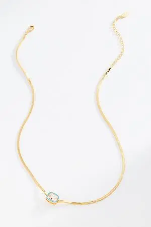 Anthropologie Enamel Bezel Crystal Pendant Necklace - Blue
