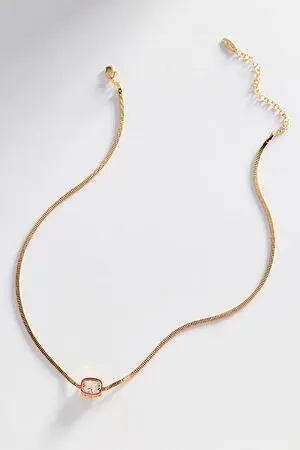 Anthropologie Enamel Bezel Crystal Pendant Necklace - Pink