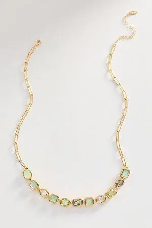 Anthropologie Mixed Crystal Paperclip Chain Necklace - Green
