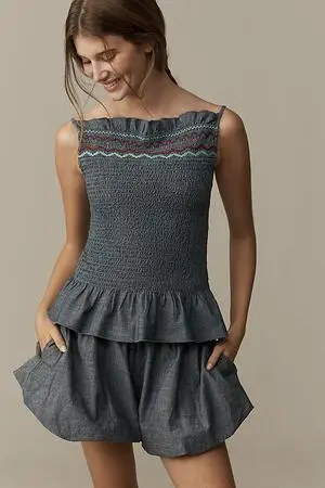 Anthropologie Cotton Smocked Tank Top