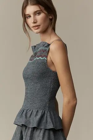 Anthropologie Cotton Smocked Tank Top